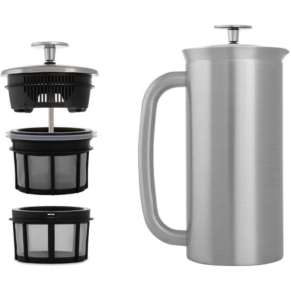 エスプロ コーヒー フレンチプレス ステンレス 保温 ダブルウォール 532ml ESPRO P7 Double Walled Stainless Steel Insulated Coffee French Press (Polished ...