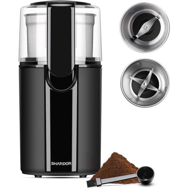 電動グラインダー ブレード2種 ミル コーヒー 豆挽き スパイス SHARDOR Coffee &amp; Spice Grinders Electric, 2 Removable Stainless Steel Bowls for Dry...
