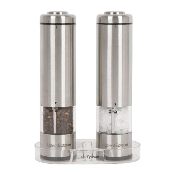 電池式 電動ソルト＆ペッパーセット ライト付き ステンレス レストラン カフェ Latent Epicure Battery Operated Salt and Pepper Grinder Set Complimentary Mill R...