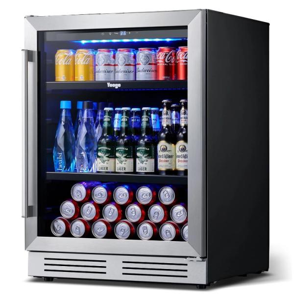 冷蔵庫 180缶 ビルトイン可 アンダーカウンター 幅60cm 130L ガラスドア ステンレス Yeego 24 Inch Beverage Refrigerators 180 can Beer Fridge Beverage Coole...
