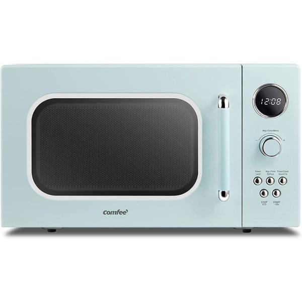 電子レンジ オートメニュー9種 レトロ COMFEE' CM-M091AGN Retro Microwave with Multi-stage Cooking, 9 Preset Menus and Kitchen Timer, Mute ...