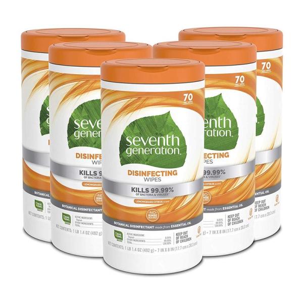 除菌シート 70枚 6個セット レモングラス シトラス ワイパー 消毒 99.99%殺菌 セブンスジェネレーション Seventh Generation Disinfecting Multi-Surface Wipes, Lemongras...