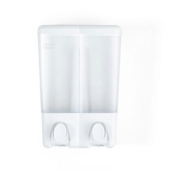 ソープディスペンサー 壁掛け 透明 ダブル 2個 各420mL フック付 ホワイト 白 シャンプー リンス コンディショナー ボディーソープ シャワージェル お風呂 浴室 Better Living Products 72250 Clear...