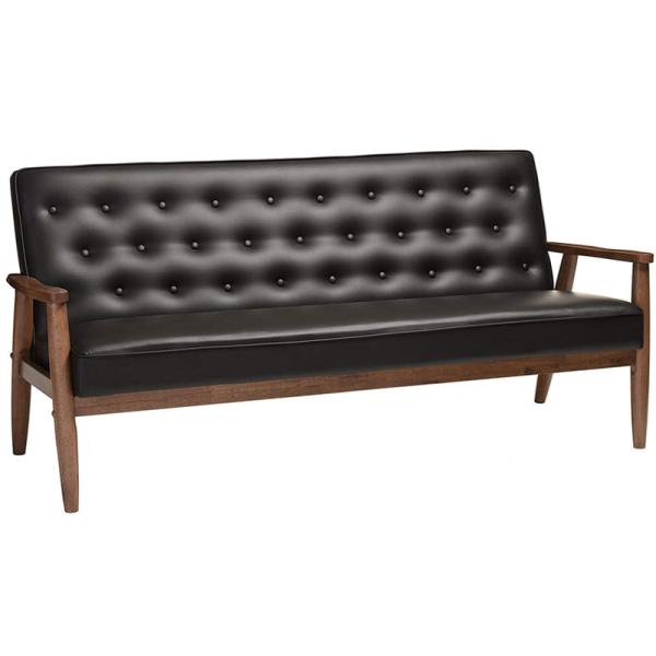 レトロ ソファー 3人掛け 布張り レザー Baxton Studio Sorrento Mid-Century Retro Modern Faux Leather Upholstered Wooden 3-Seater Sofa【代引不可】