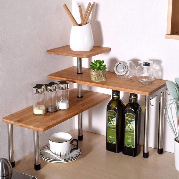 コーナーシェルフ 3段 バンブー 竹 棚 ディスプレイ オーガナイザー Ollieroo 3 Tier Corner Shelf Bamboo Countertop Organizer Bookshelf Display Shelves S...