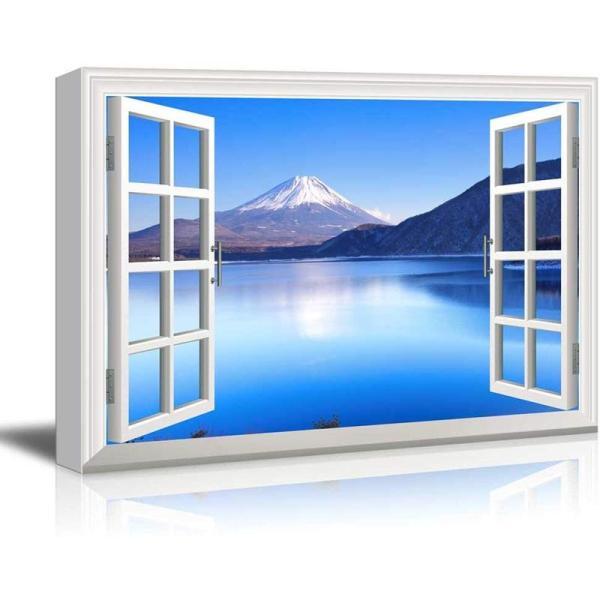 壁が窓に変身 ウィンドウビュー キャンバス アート 60×90cm 壁掛け 景色 眺め wall26 Window View Canvas Wall Art - Peaceful Blue Lake and Mountains - Gicl...
