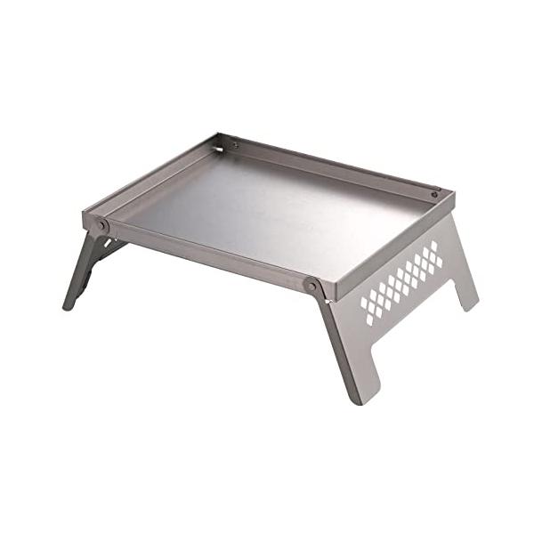 組立サイズ:約幅340×奥行230×高さ115mm、テーブル面/280×230mm収納サイズ:約280×230×厚さ22mm製品重量:約700g耐荷重:10kg均等材質:ステンレス鋼、原産国:中国