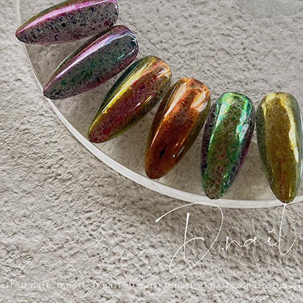 カメレオンの様に、カラフルに変色するフレーク。ランダムなフレーク感で、不思議な奥行きを演出。密着も良く、箔のようにのせたり、擦ってメタリック感も出せます。（（6色セット）※カラーはモニター環境等により実際とは異なる場合がございます。▼セット...