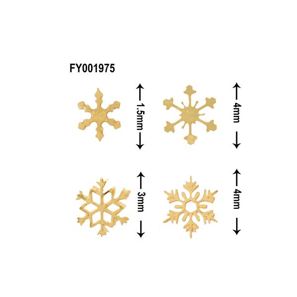 ゴールド　ＦＹ００１９７５メタル素材の雪の結晶のフレーク。大小各2種類のデザインの雪の結晶が入っており、細部まで美しいハイクオリティな作りです。定番のホワイトは冬ネイルに欠かせないアイテムです。各７０Ｐ背面カーブなし寸法は商品画像にてご確認...