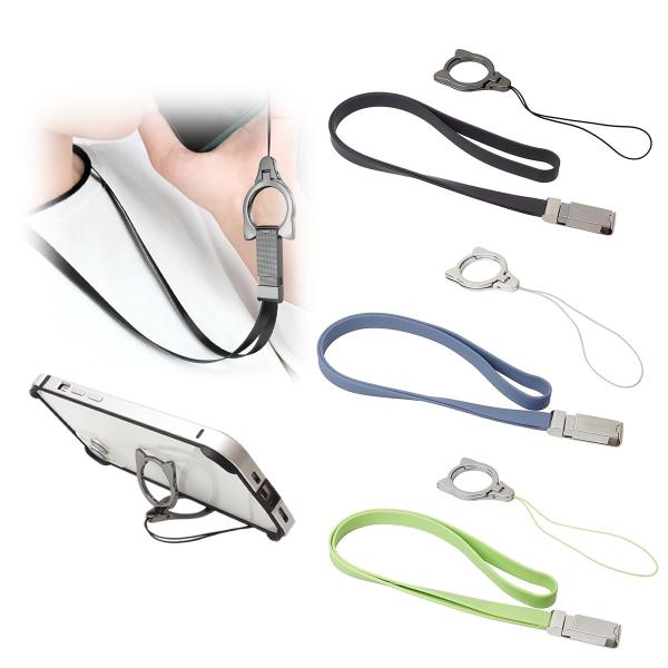 猫モチーフのリング＆ストラップ先端の金具をスライドさせれば、リングストラップとネックストラップにリング部分が開閉式になっているので、広げてスマホスタンドとしてもご利用いただけます。※本品は完全に落下を防止するものではありません。※サイズ・重...