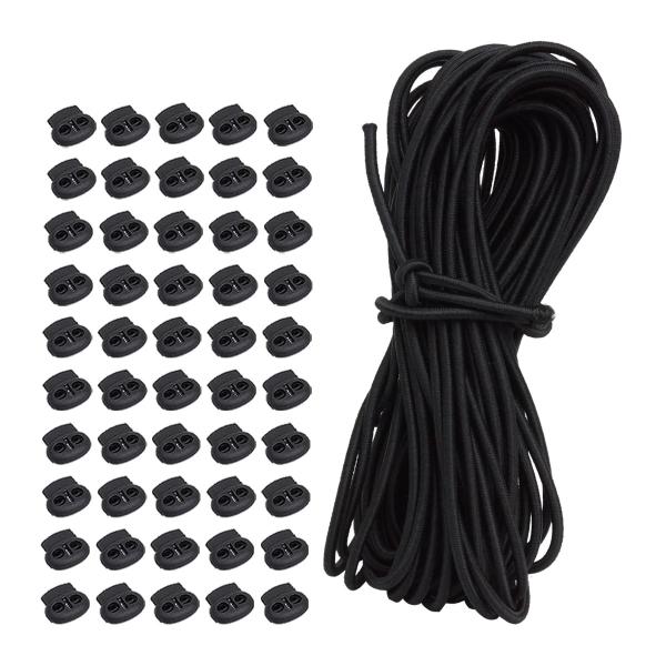 【ゴムロープ】長さ(約)：10m太さ(約)：2.5mm材質：ゴム、ポリエステル重量(約)：47g (10m) 製造国：中国【コードストッパー】サイズ(約)：縦15mm×横17mm×厚5mm穴直径(約)：4mm材質：プラスチック入数：50個重...