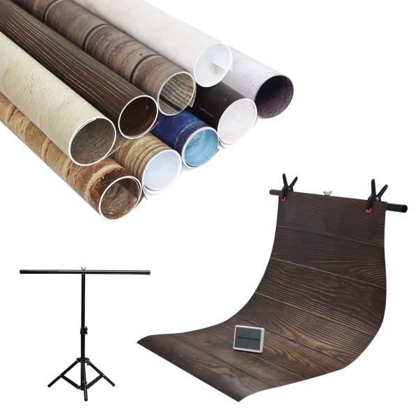 小物を撮影するのに便利！撮影用背景スタンド＆背景シート。おしゃれなので雰囲気のある撮影が可能になります。背景シート：約57cm×約87cmスタンドの高さ：約38cm〜約60cmセット内容：スタンド×1、クリップ×2、背景シート×1製造国：中...