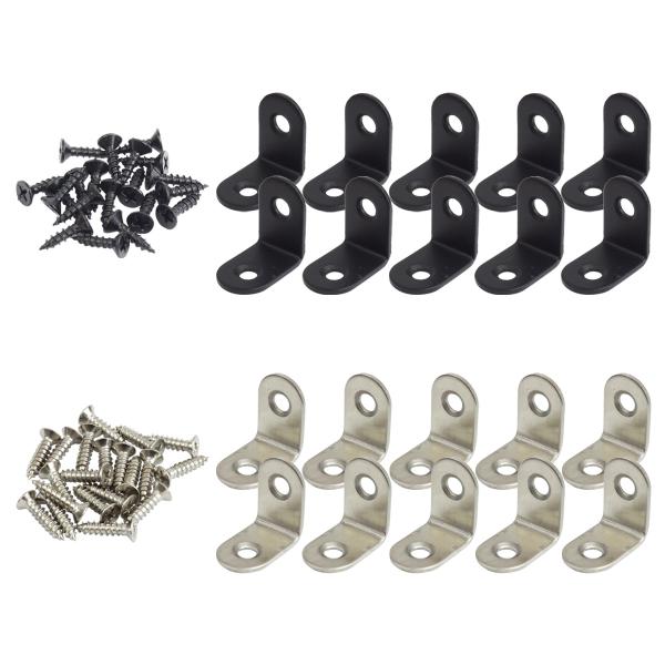 商品詳細サイズ：約25mm×約25mm×約16mm　　　　約5mm(ネジ穴)厚さ：約2mm重量：約8.4g（L字金具1個）材質：ステンレスセット内容：L字金具×同色10個、ネジ×同色20本製造国：中国※こちらの商品は機械による生産過程におい...