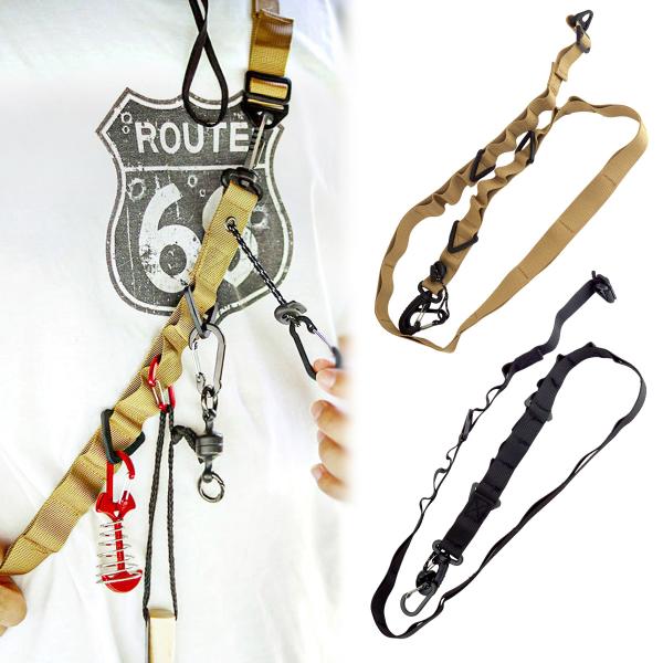 キャンプや登山などで活躍する便利なマルチショルダーストラップギアを複数の場所に吊るすことができボディストラップやギアの吊り下げロープとしても使用できます。三角吊りカンや様々な幅の吊り下げループがあるので幅に合わせて道具を吊るすことが可能。3...