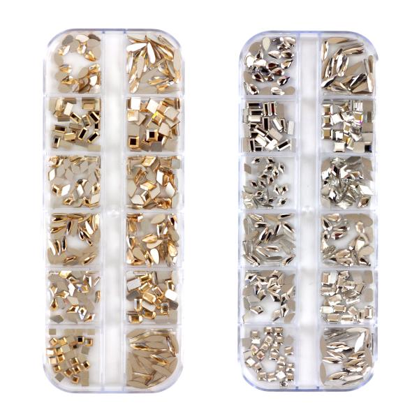 様々な形のストーンが1つのケースに入ったネイルパーツのセット！一粒置きも埋め尽くしもできて、幅広いデザインに使いやすい♪美しい光沢感で、ネイルを上品に仕上げてくれます。1ケースに12種類入っているのでネイルだけでなくハンドメイドにも使用でき...