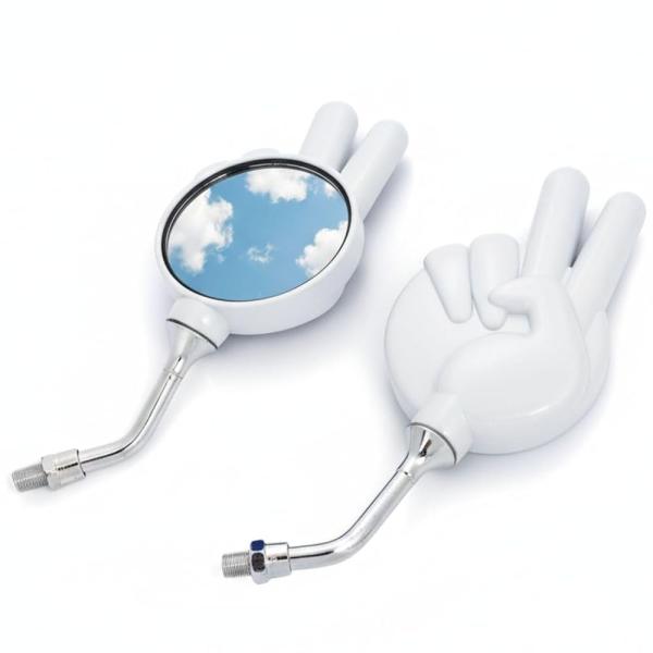 「商品情報」「主な仕様」【じゃんけんピースサイン型で注目度抜群】ユニークな「じゃんけんピースサイン」デザインのバイクミラー。遊び心あふれる手の形が、あなたの愛車を個性的に演出します。ツーリングや街乗りでも目を引くデザインで、バイクライフをも...