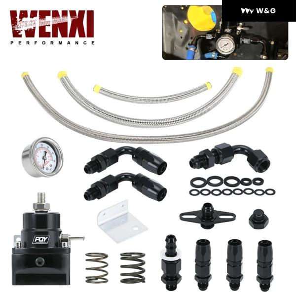 燃料圧力レギュレーターキット AN6 フィードライン AN6 リターンライン 0-160PSIゲージセット付き 3-20/20-45/45-70圧力 スプリング カスタムパーツ アクセサリー 交換用部品Hign-concerned Chem...