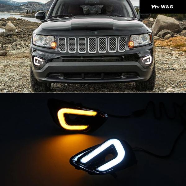1ペア LED DRL デイライト デイタイム ランニングライト フォグランプ ウィンカー付き ジープ コンパス 2011 - 16 カスタムパーツ アクセサリー 交換用部品Special Features:Daytime Running ...