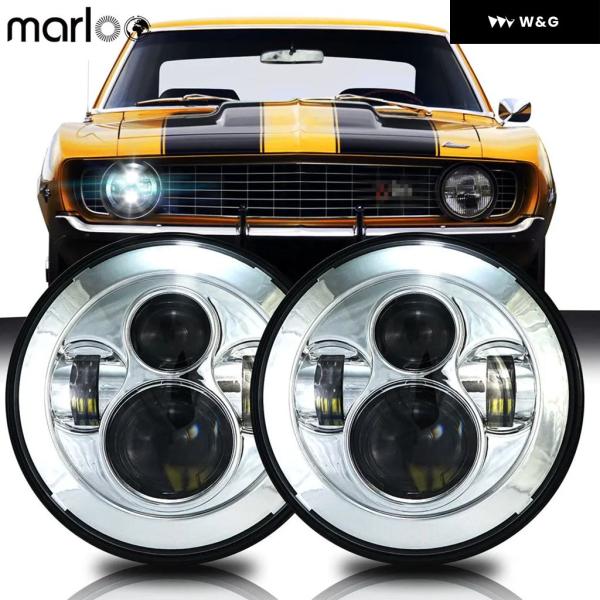 2個 車用 LED プロジェクター ヘッドライト 7インチ ラウンド ヘッドランプ バルブ ランプ アップグレード セット シボレー カマロ 1967 1968 1969 1970 1971 1972 - 1981用 カスタムパーツ アクセ...