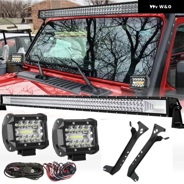 フロントガラス ルーフ52インチLEDワーク ライトバー 2個4インチLEDポッドライトキット 付き ジープ ラングラー JL 2018 2019 2020アクセサリー カスタムパーツ アクセサリー 交換用部品Hign-concerned ...