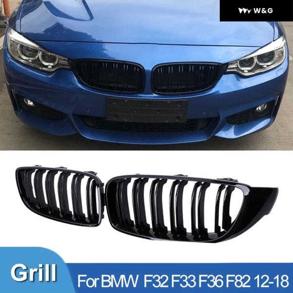 PULLECO 車用フロント バンパー グリル レーシング グリル BMW 4シリーズ F32 F33 F36 M3 F80 M4 F82 12-18 デュアルスラット 光沢ブラック アクセサリー カスタムパーツ アクセサリー 交換用部品S...