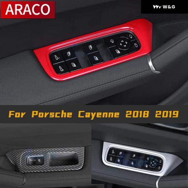 ポルシェ カイエン 2018 2019 AKSESORIS MOBIL インテリア MERAH SERAT KARBON WARNA PERAK KACA JENDELA BERALIH PENUTUP トリム モービル カスタム パーツ ...