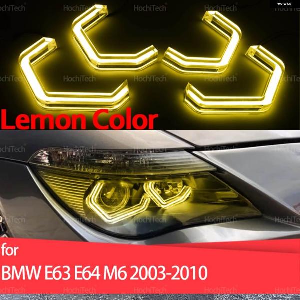 BMW 6シリーズ E63 E64 630CI 630I 645CI 650I M6 03-10 M4 スタイル レモンイエローリング エンジェルアイズ LEDホワイト ヘッドライト リングキット DRL カスタム パーツ アクセサリーHi...