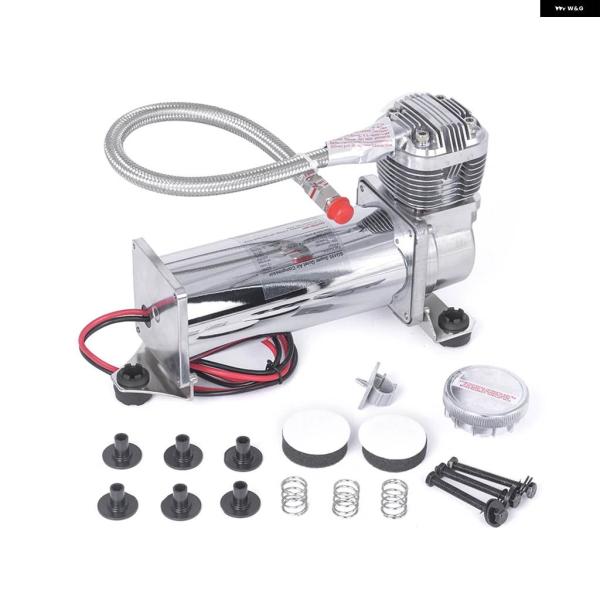 スーパーサイレント 69DB SQ495 DC 12V 300PSI CARTEEAIR カーエアサスペンションコンプレッサー/ ポンプ アウトレット 3/8インチ1/4インチ シルバー/ブラック カスタム パーツ アクセサリーOther ...