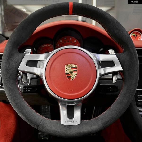 ステアリングホイール 編組カバー ソフトスエード 100% ポルシェ 911 991 ボクスター 981 ケイマン カイエン パナメーラ 2009 -2016 カスタム パーツ アクセサリーHigh-concerned chemical:N...