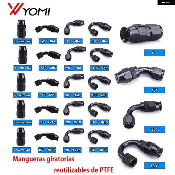 AN4 AN6 AN8 AN10 ストレート 045 90 180度再利用可能 ホースエンド ティング アダプター スイベルPTFEオイル燃料ライン ホースエンド ティング カスタム パーツ アクセサリーSpecial Features:h...