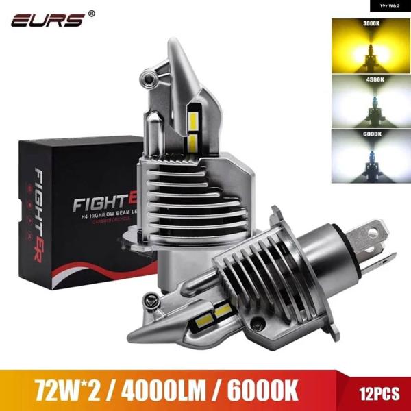 EURS 2PCS FIGHTER FOCO H4 9003 LED バルブ 車/ バイク ヘッドライト 16000LM 2V 24V 6000K SUPER H4 LED 車用 ヘッドライト バルブ LAMPADA カスタム パーツ アク...