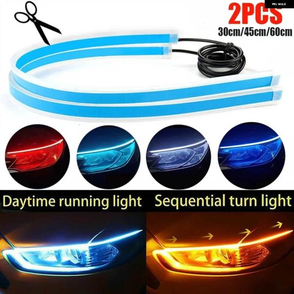 2個 12V LED ガイドストリップ ヘッドライト 車用 デイタイム ランニングライト ウインカー バルブ DRL シーケンシャルスイッチバック 30CM/45CM/60CM カスタム パーツ アクセサリーHigh-concerned c...