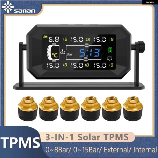 SANAN 車RV トラック インテリジェントTPMSソーラータイヤエア圧 システム 8BAR/15BAR温度時計エアアラーム6輪センサー カスタム パーツ アクセサリーHigh-concerned chemical:NoneModel N...