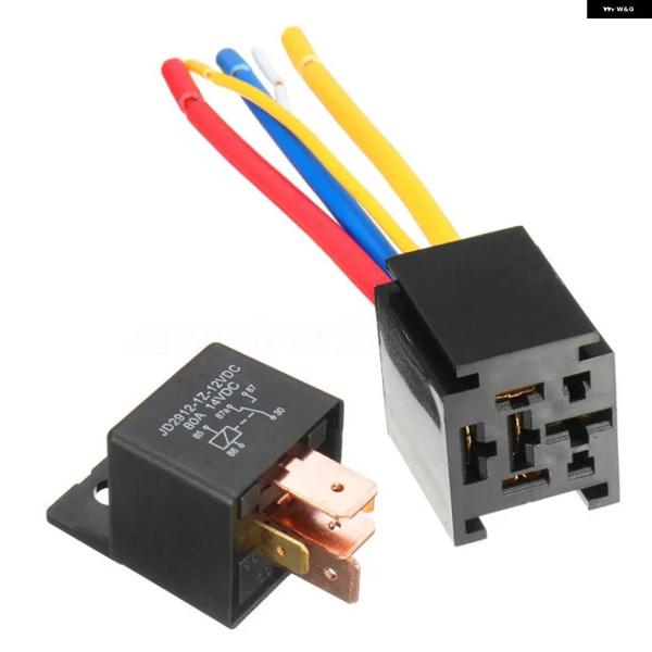80A DC 12V/24V 4ピン 5ピン 4P 5P 防水 カーリレー 12V 24V ヘッドライト エアコン リレーソケット カスタム パーツ アクセサリーEU LVD Voltage:Low voltage: Below 50Vac...