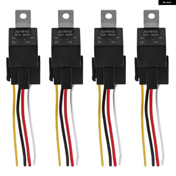 4個 パック JD1912 カーリレー ハーネス 12V 40A 4ピン SPST 12AWG ハーネス ソケット 色 分け配線 トラック バン モーターC カスタム パーツ アクセサリーContact Arrange:SPDTEU LVD...