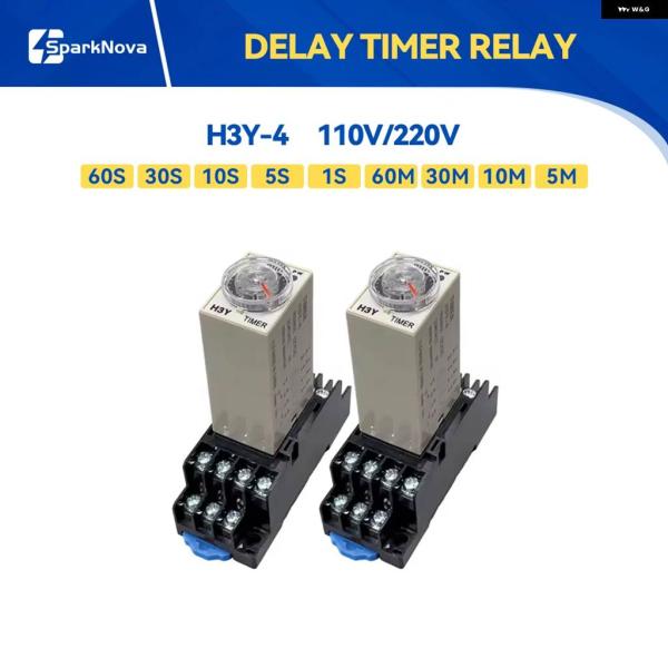 1セット ロータリーノブ遅延タイマーリレー DPDT 1秒/5秒/10秒/30秒/60秒/10分/30分/60分 H3Y-4 タイムリレー AC 220V ベースソケット タイムスイッチ カスタム パーツ アクセサリーEU LVD Volt...