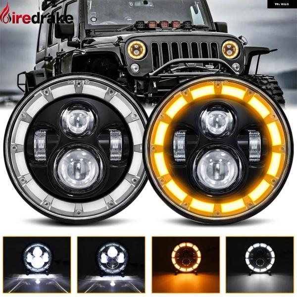 LED ラングラー ヘッドライト 7インチ丸型 ヘッドライト JK ハレー ジープ 200W 30000LM H4 エンジェルアイ 6000K/3500K ヘッドライト カスタム パーツ アクセサリーHigh-concerned chemi...