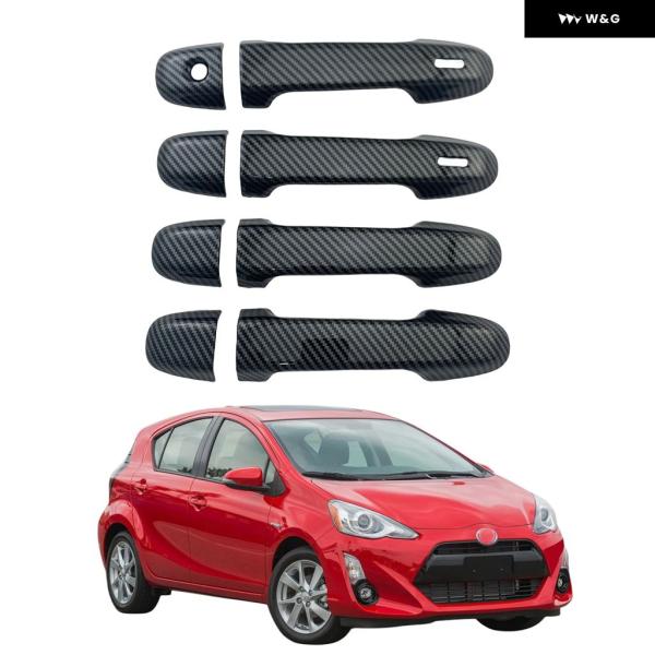 車用 ABS カーボン アクセサリー メッキ ドアハンドル カバー トリム ペースト スタイル トヨタ PRIUS C PRIUSC AQUA ハイブリッド 2012 2014 2018 カスタムパーツ アクセサリー 交換用部品Hign-c...