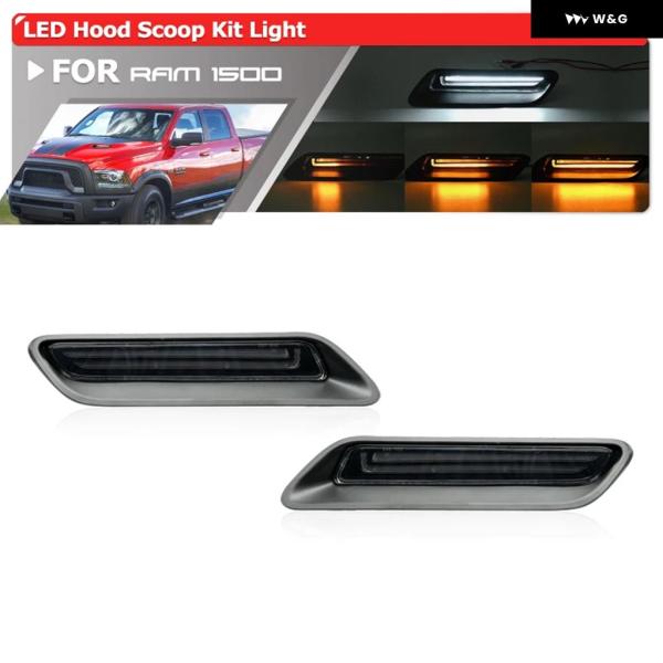 2X RAM 1500 スポーツ 2010-2022 エンジン フードスクープベントインサート LED モジュール キット ダイナミックウィンカー ブリンカー ホワイト DRL ポジションランプ カスタム パーツ アクセサリーHign-co...