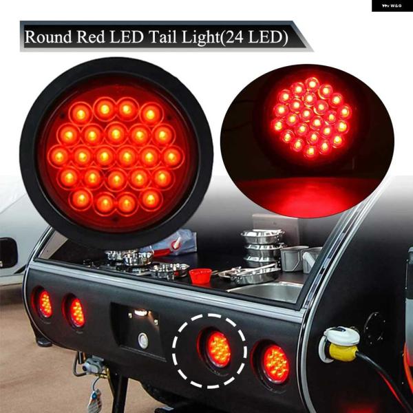 2X 4インチ レッド ラウンド 12LED テールライト ジープ トラック トレーラー RV マウント グロメットプラグ付き IP67 ストップハザード ブレーキ ウィンカー テールライト カスタム パーツ アクセサリーHign-conc...