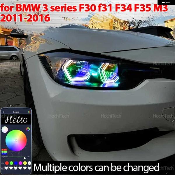BMW 3シリーズ F30 F31 F34 F35 M3 2011-16 RGBダイナミック回転エンジェルアイLEDアプリ 制御 シーケンシャルフローイングマルチカラーリング カスタム パーツ アクセサリーHign-concerned Ch...