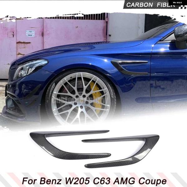 カーボン/ FRP ブラック カーサイドフェンダーベント トリム カナード フィン メルセデス ベンツ C クラス W205 C205 C63 AMG クーペ 2015-2017 カスタム パーツ アクセサリーHign-concerned ...