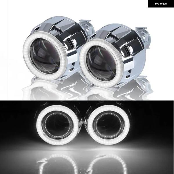 70MM LED ハローエンジェルアイ 2.5インチ ヘッドライト レンズ バイ キセノン プロジェクターレンズ ホワイトリング RETROH4 H7 自動車アクセサリー カスタム パーツ アクセサリーHigh-concerned chem...