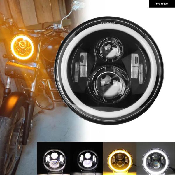 7インチ オートバイ ヘッドランプ H4 ハイロービーム DAVIDSION ライトランプ 7インチ LED ヘッドライト HALO DRL リング アンバー カスタム パーツ アクセサリーHigh-concerned chemical:N...