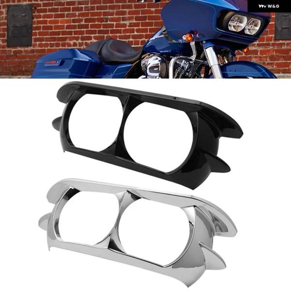 デュアル ヘッドライト ABS フェアリング トリム ベゼル スカウルカバー ブラック/クローム ハーレー ロードグライド FLTRX 15-19 ロードグライド ウルトラ FLTRU 16-19 カスタム パーツ アクセサリーProtec...