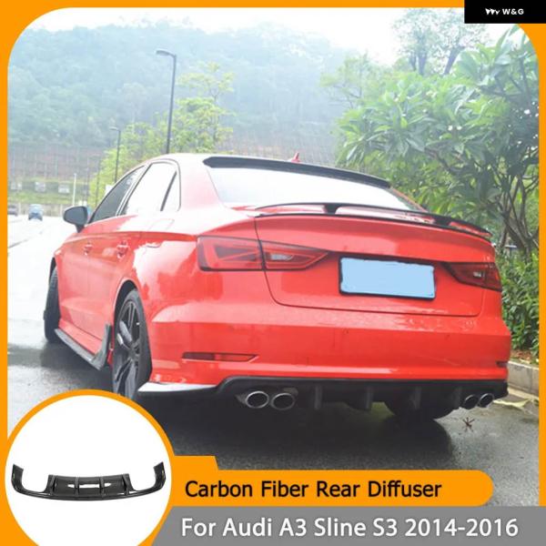 カーボン リア バンパー ディフューザー リップスポイラー アウディ A3 SLINE S3 SEDAN 4ドア 2014-2016 レーシングリア ディフューザー エプロンガード カスタム パーツ アクセサリーHigh-concerned...