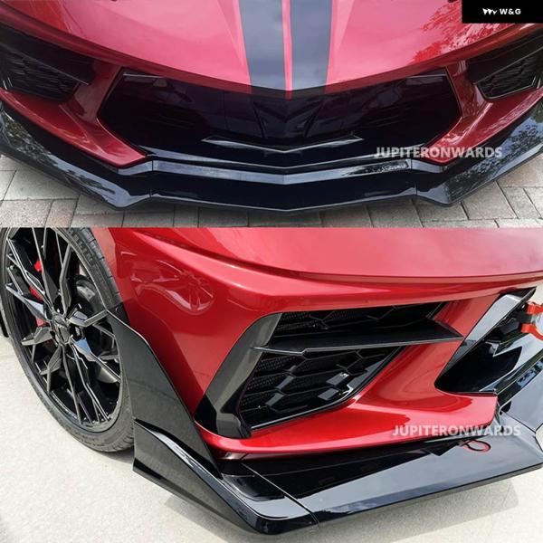 フロント バンパー シボレー コルベット C8 2ドア ZL1 スタイル 2020 - 24 フロントスプリッター リップ サイド ウィングレット カスタム パーツ アクセサリーHigh-concerned chemical:NoneBra...