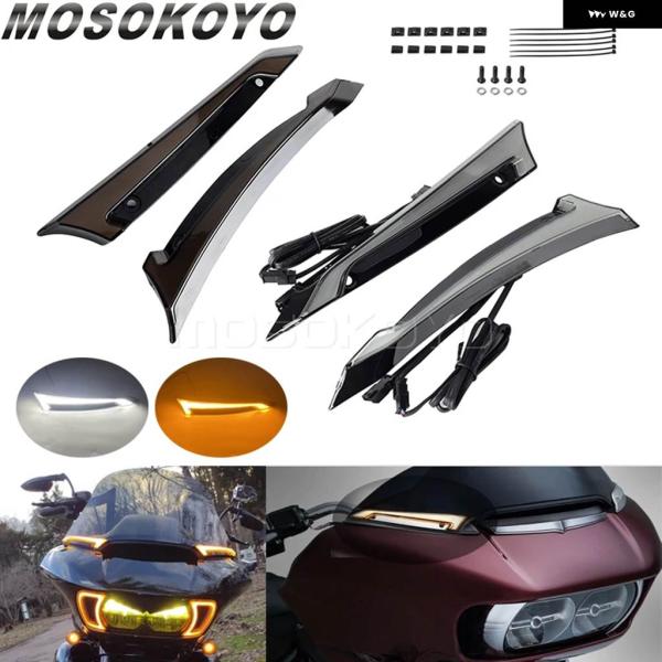 ハーレー ツーリングFLTRX FLTRK FLTRU ロードグライド 2015-2023 フロントガラス トリム ランプウィンカーLEDライト デイランニング インジケーター カスタム パーツ アクセサリーBattery Included...