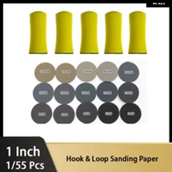 1インチ手サンディングブロック / 5枚 1インチ手サンディングブロック 50枚 1インチ25MMサンディングディスク サンドペーパーフックループ混合 カスタム パーツ アクセサリーHigh-concerned chemical:NoneM...