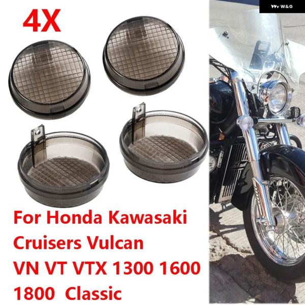 2.75インチ ホンダ シャドウ VTX クルーザー カワサキ バルカン VN 2000 1600 クラシック バイク ウィンカーライトレンズ スモーク フロント リアカバー カスタム パーツ アクセサリーBattery Included:...